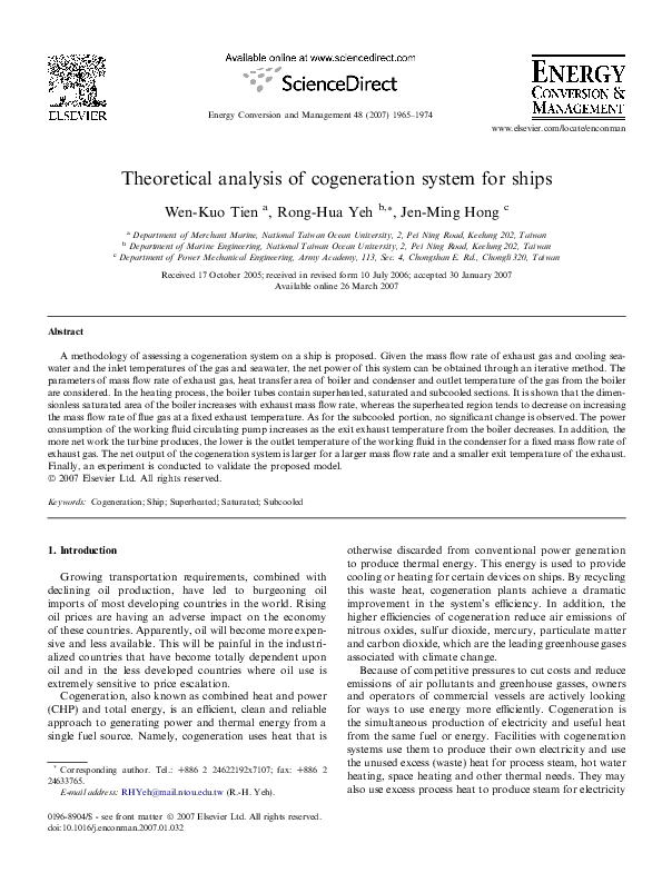 (PDF) Theoretical analysis of cogeneration system for ships