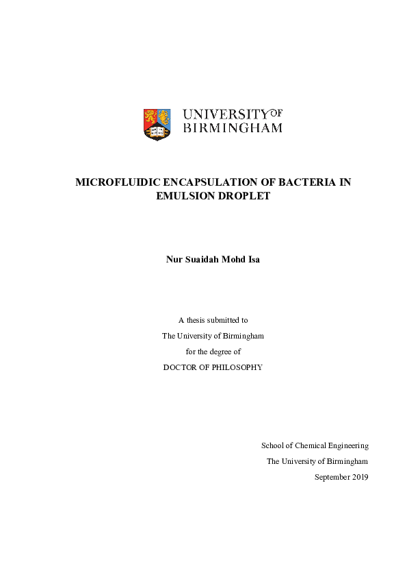 (PDF) Microfluidic encapsulation of bacteria in emulsion droplets