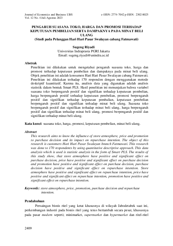 (PDF) PENGARUH SUASANA TOKO, HARGA DAN PROMOSI TERHADAP KEPUTUSAN PEMBELIAN SERTA DAMPAKNYA PADA ...