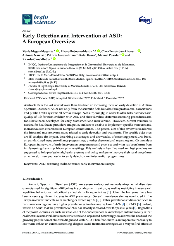 (PDF) Early Detection and Intervention of ASD: A European Overview