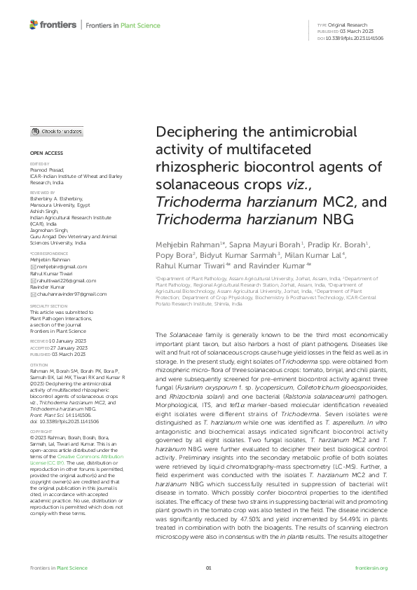 (PDF) Deciphering the antimicrobial activity of multifaceted rhizospheric biocontrol agents of ...