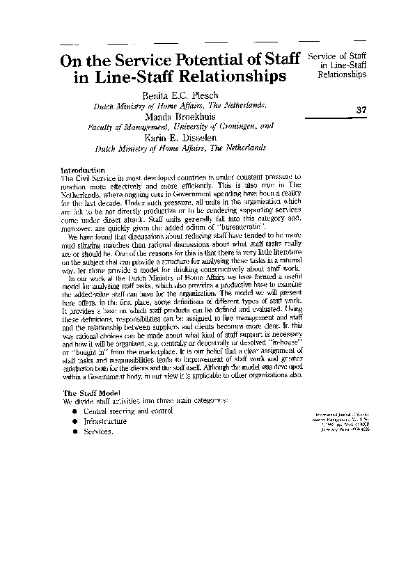 (PDF) On the Service Potential of Staff in Line‐Staff Relationships