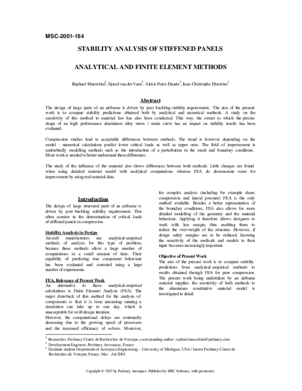 (PDF) Stability Analysis of Stiffened Panels Analytical and Finite Element Methods