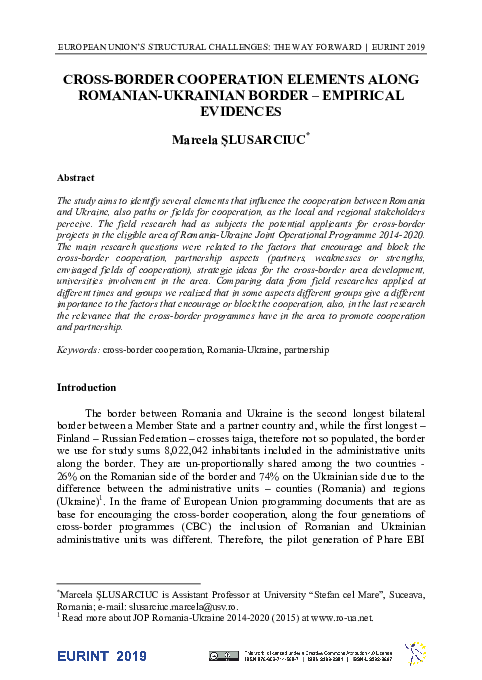 (PDF) Cross-Border Cooperation Elements Along Romanian-Ukrainian Border ...