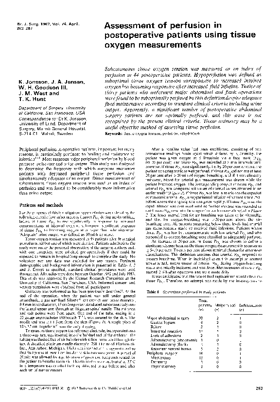 (PDF) Assessment of perfusion in postoperative patients using tissue ...
