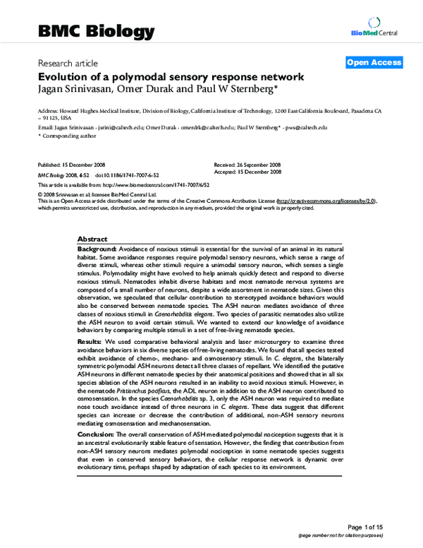 (PDF) Evolution of a polymodal sensory response network