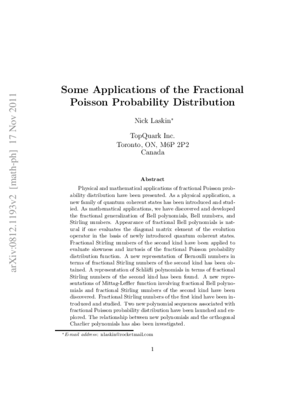 (PDF) Some applications of the fractional Poisson probability distribution