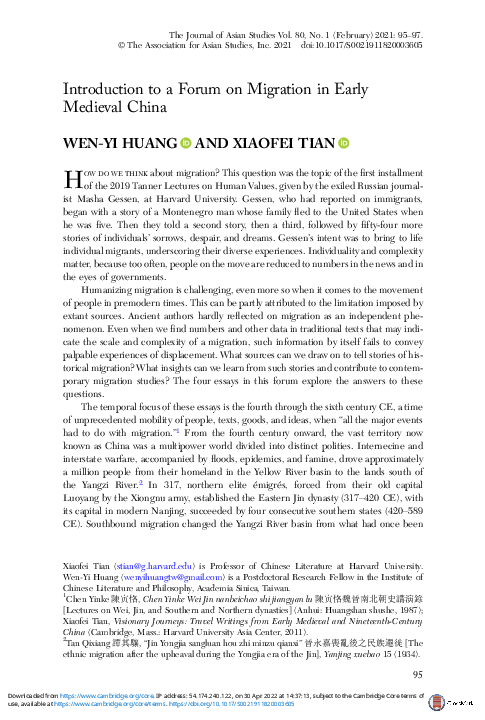 (PDF) Introduction to a Forum on Migration in Early Medieval China ...