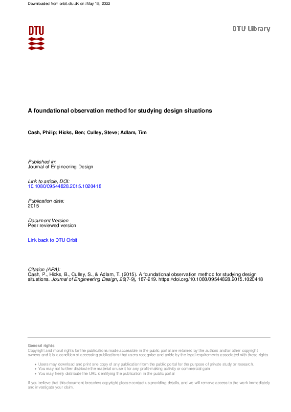 (PDF) A foundational observation method for studying design situations