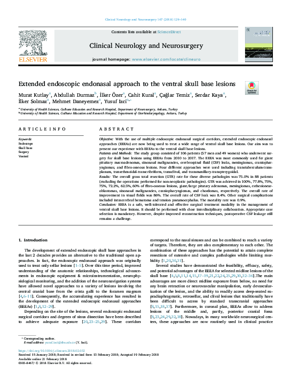 (PDF) Extended endoscopic endonasal approach to the ventral skull base ...