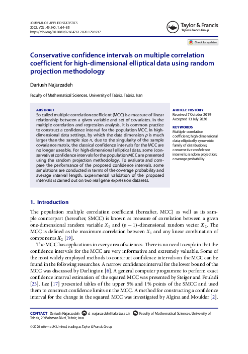 (PDF) Conservative confidence intervals on multiple correlation coefficient for high-dimensional ...