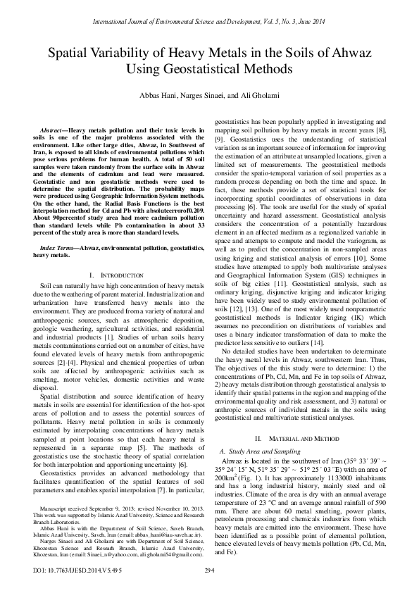 (PDF) Spatial Variability of Heavy Metals in the Soils of Ahwaz Using Geostatistical Methods