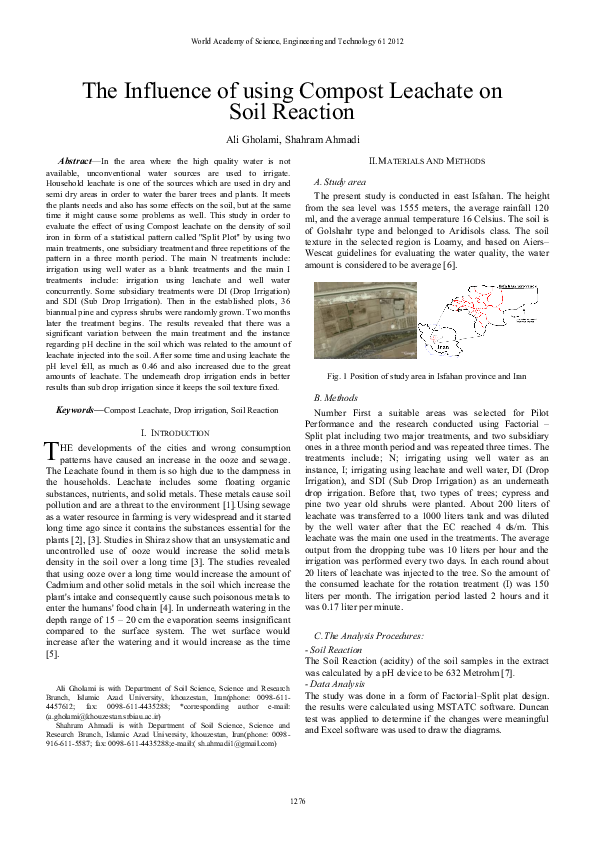 (PDF) The Influence Of Using Compost Leachate On Soil Reaction