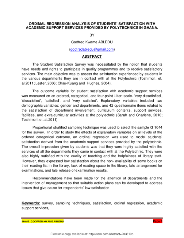(PDF) Ordinal Regression Analysis of Students’ Satisfaction with Academic Support Services ...
