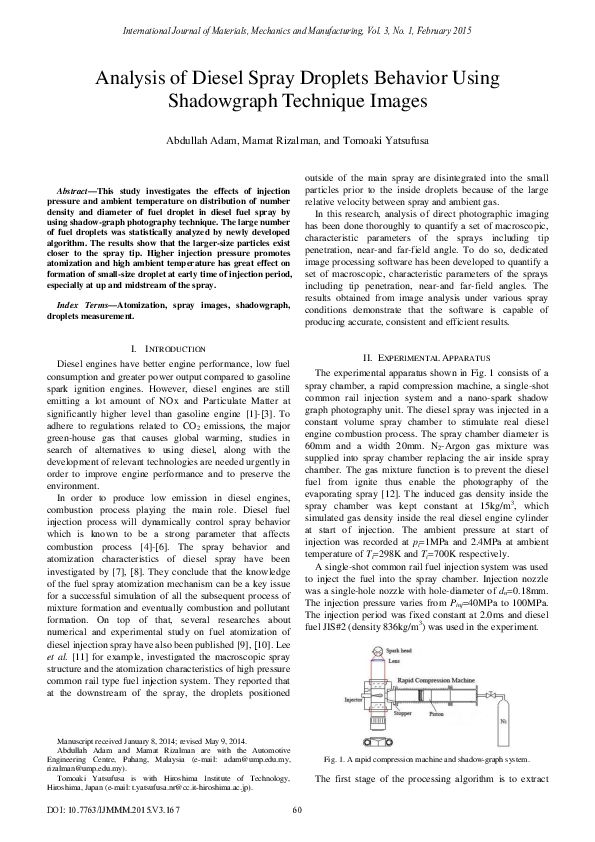 (PDF) Analysis of Diesel Spray Droplets Behavior Using Shadowgraph ...