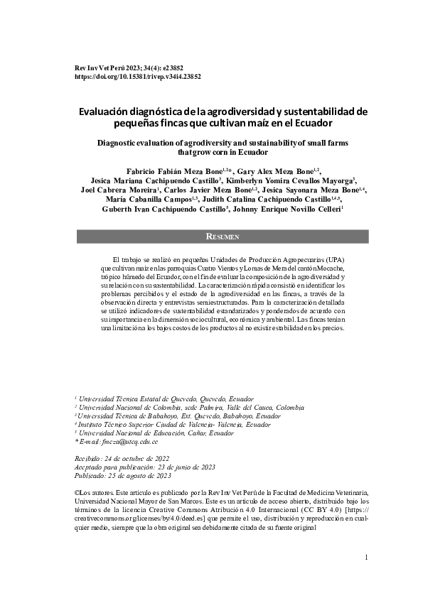 (PDF) Diagnostic evaluation of agrodiversity and sustainability of ...