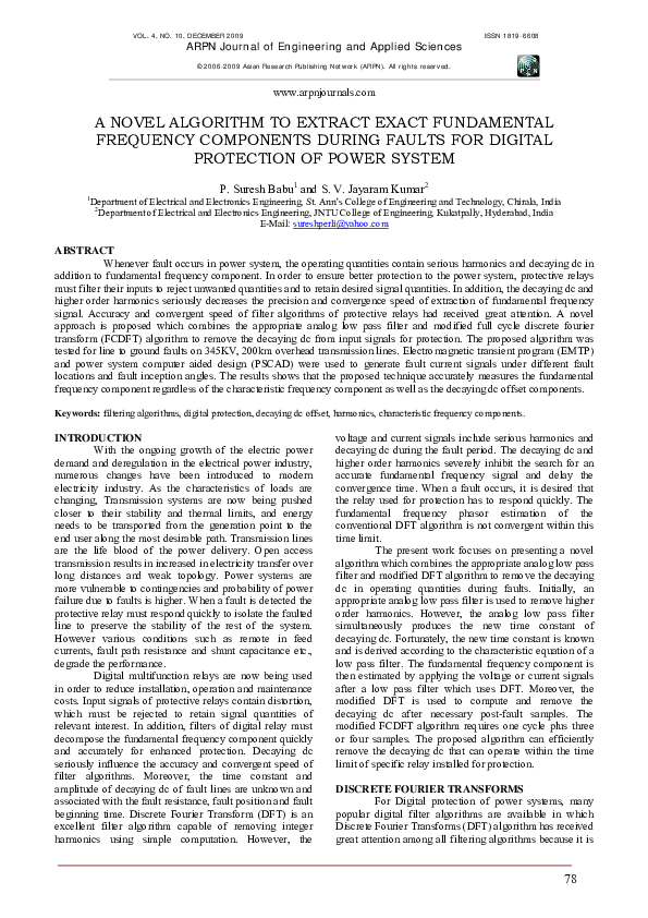 Pdf A Novel Algorithm To Extract Exact Fundamental Frequency Components During Faults For