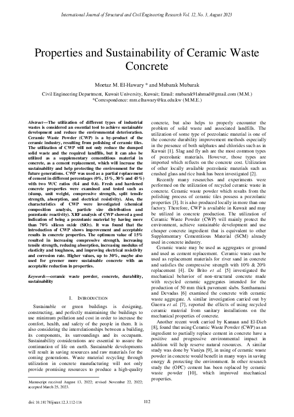 (PDF) Properties and Sustainability of Ceramic Waste Concrete