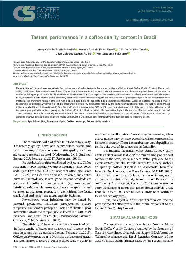 (PDF) Tasters’ performance in a coffee quality contest in Brazil