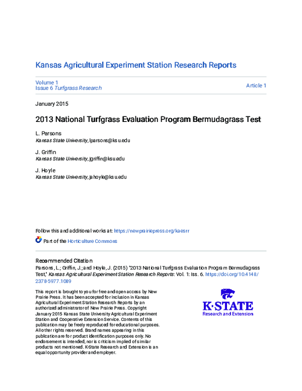 (PDF) 2013 National Turfgrass Evaluation Program Bermudagrass Test