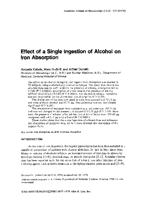 (PDF) Effect of a single ingestion of alcohol on iron absorption