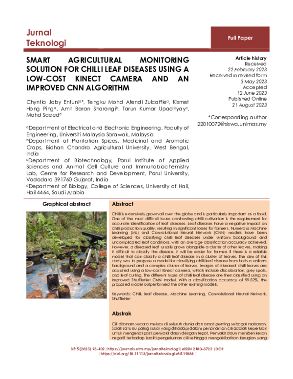 (PDF) Smart Agricultural Monitoring Solution for Chilli Leaf Diseases ...