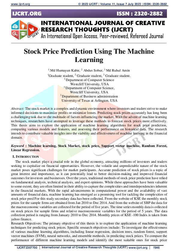 (PDF) Stock Price Prediction Using The Machine Learning