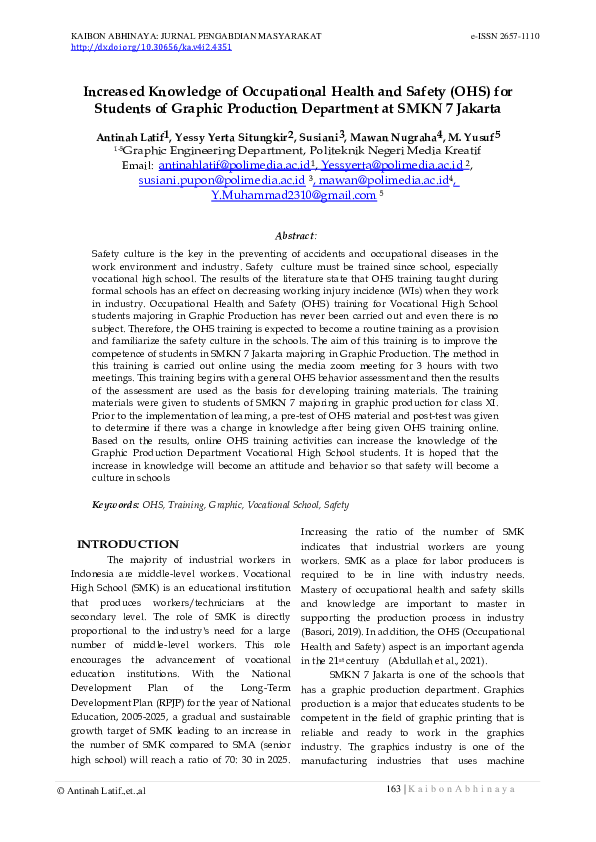 (PDF) Increased Knowledge of Occupational Safety and Health (OSH) for ...