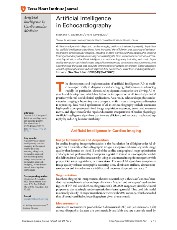 (PDF) Artificial Intelligence in Echocardiography