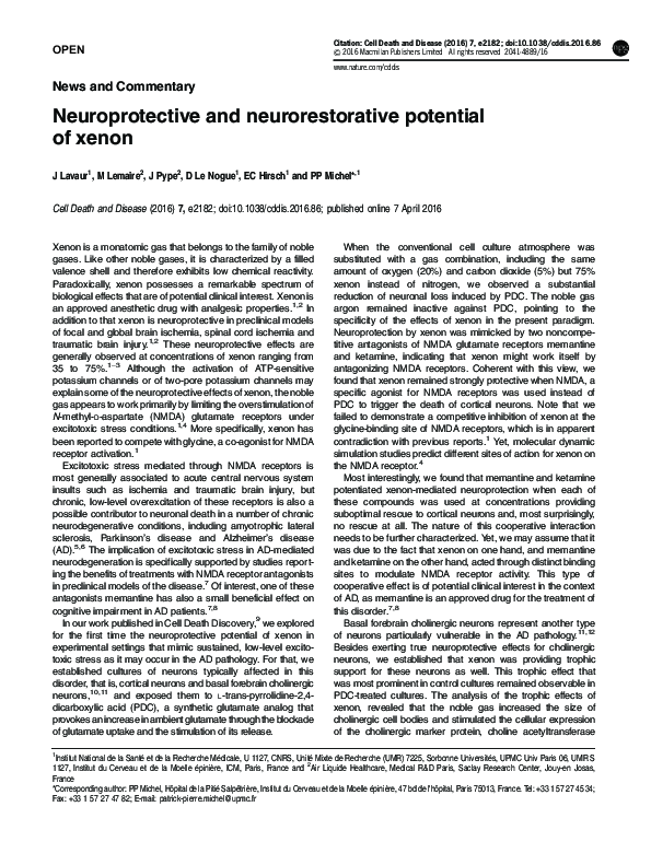 (PDF) Neuroprotective and neurorestorative potential of xenon