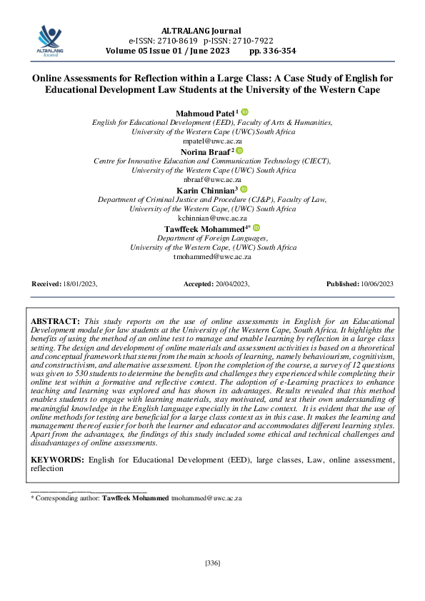 (PDF) Online Assessments for Reflection within a Large Class: A Case ...