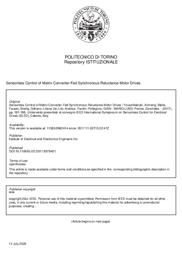 (PDF) Sensorless control of matrix converter-fed synchronous reluctance ...