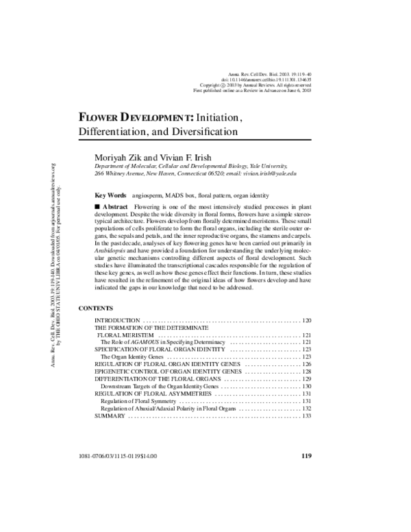 (PDF) Flower Development: Initiation, Differentiation, and Diversification