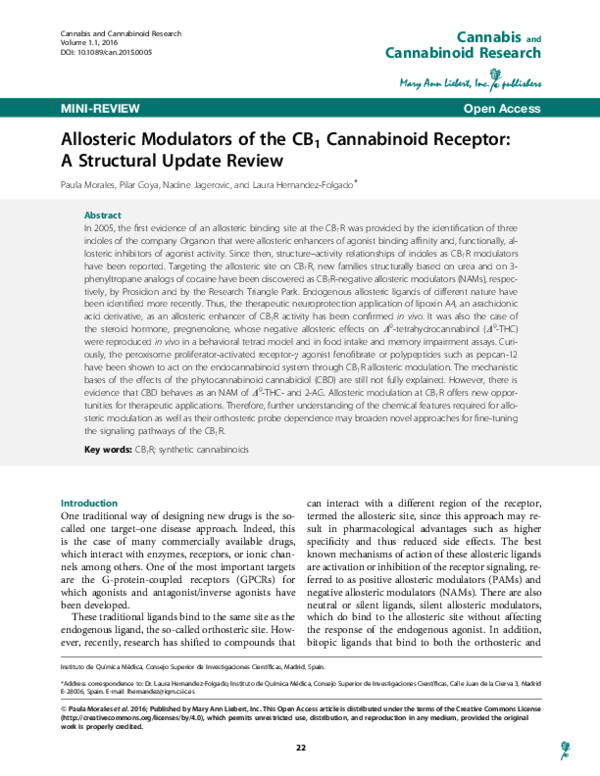 (PDF) Allosteric Modulators of the CB1 Cannabinoid Receptor: A ...