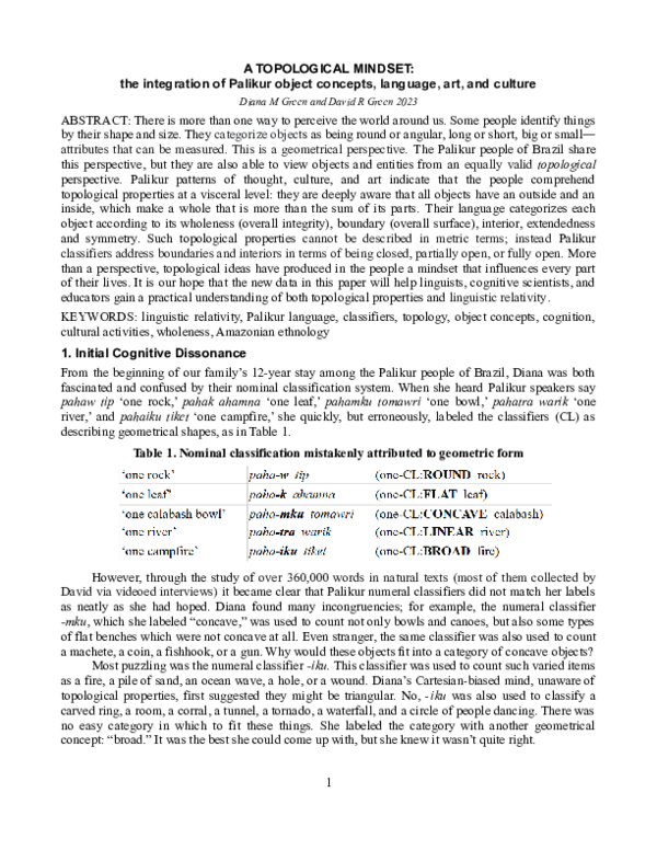 (PDF) A TOPOLOGICAL MINDSET: the integration of Palikur object concepts ...