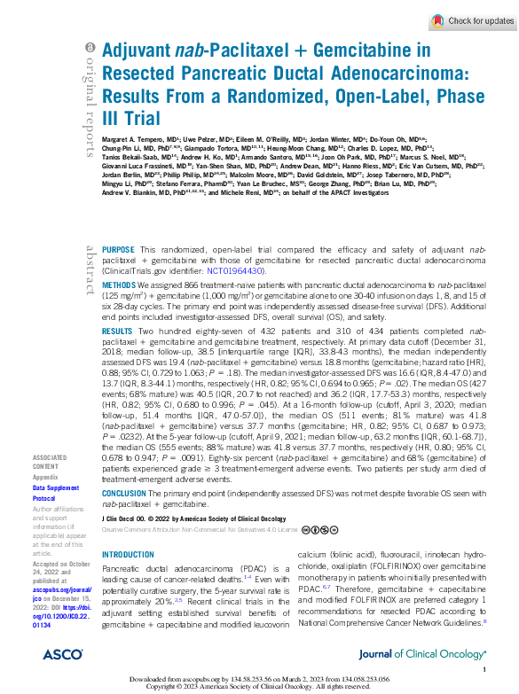 (PDF) Adjuvant nab-Paclitaxel + Gemcitabine in Resected Pancreatic Ductal Adenocarcinoma ...