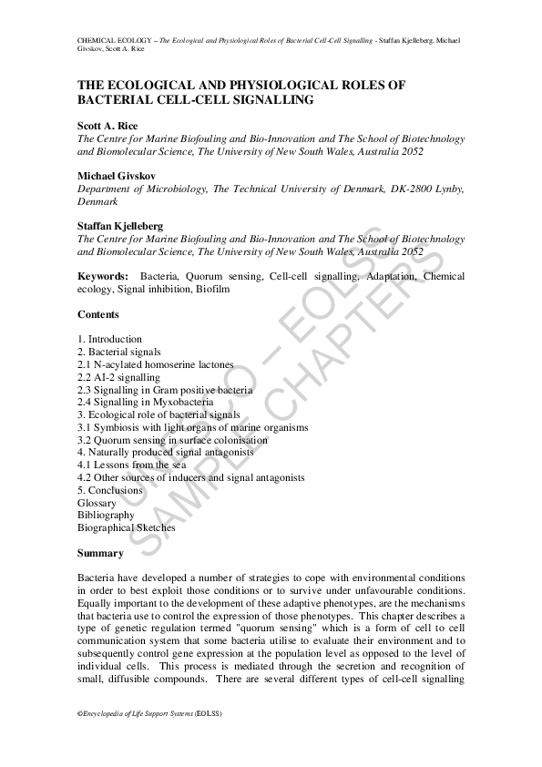 (PDF) The ecological and physiological roles of bacterial cell-cell signalling