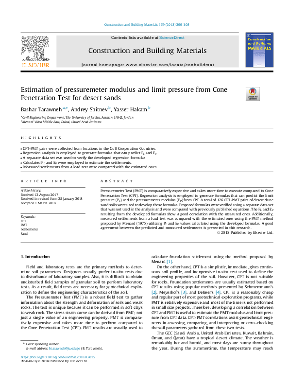 (PDF) Estimation of pressuremeter modulus and limit pressure of clayey soils by various ...