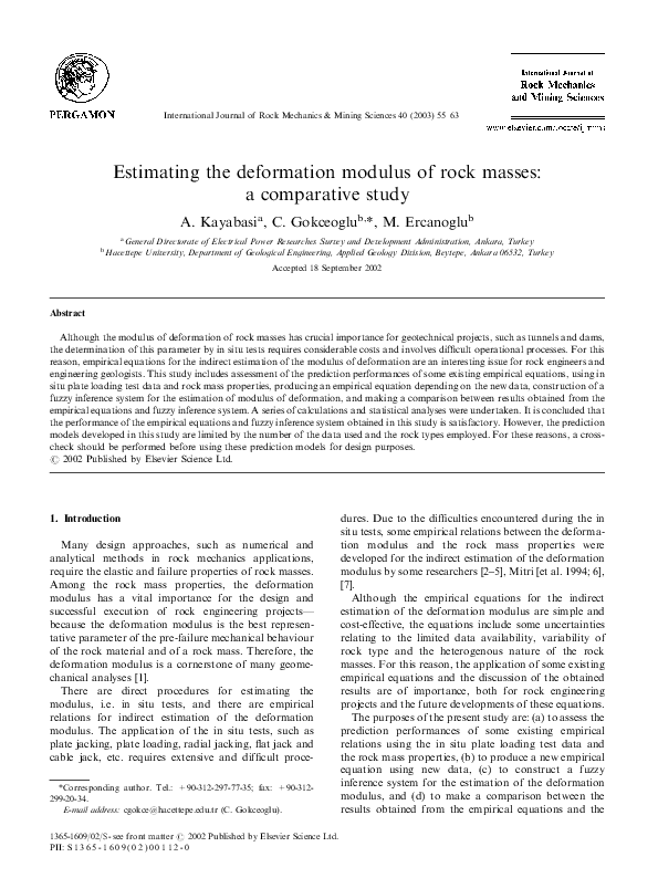 (PDF) Estimating the deformation modulus of rock masses: a comparative study