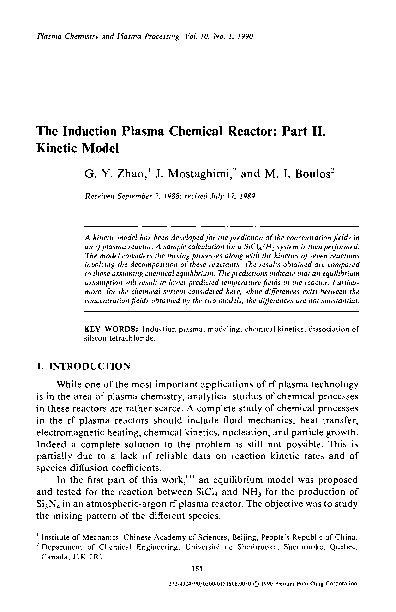 (PDF) The induction plasma chemical reactor: Part II. Kinetic model