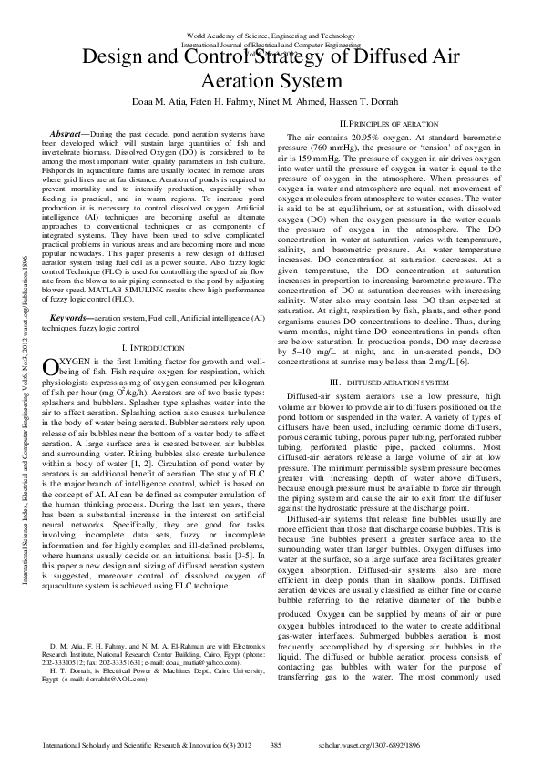 (PDF) Design And Control Strategy Of Diffused Air Aeration System