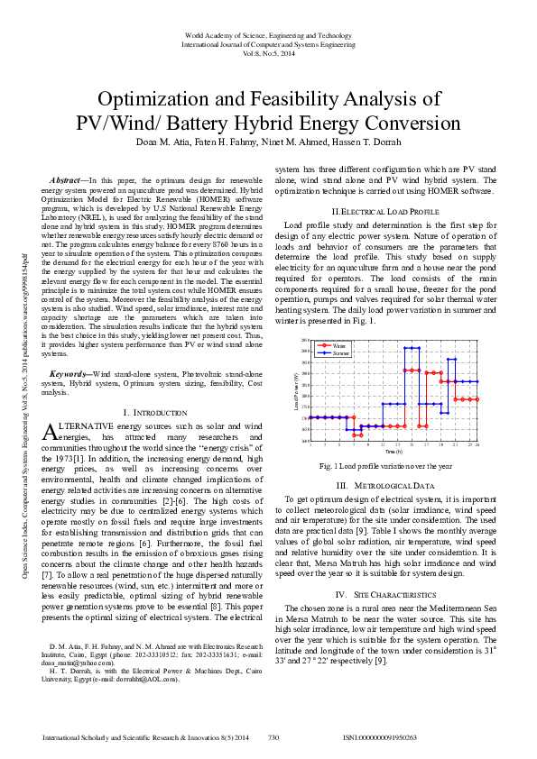 (PDF) Optimization and Feasibility Analysis of a PV/Wind/ Battery Hybrid Energy Conversion