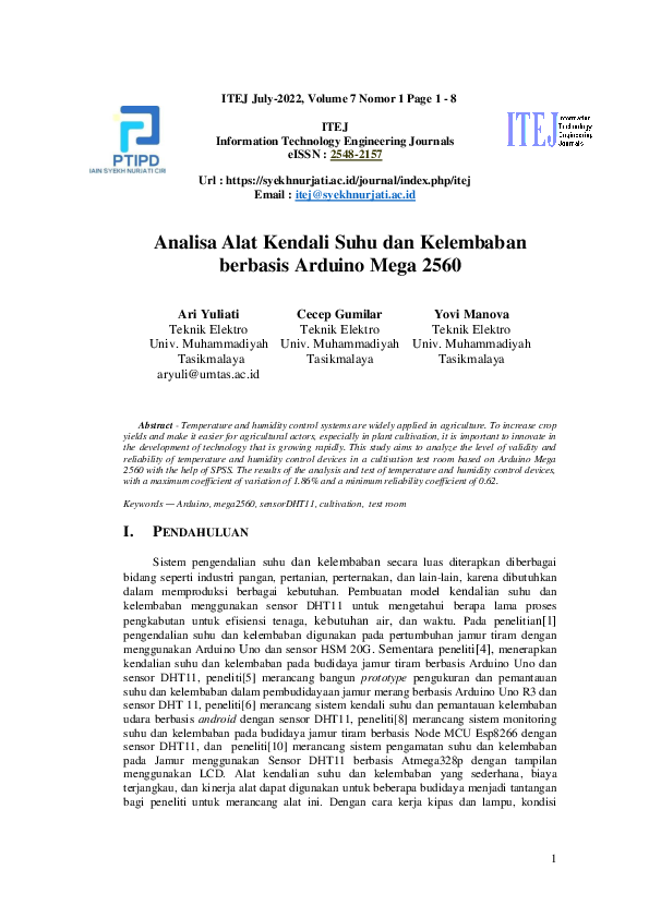(PDF) Analisa Alat Kendali Suhu dan Kelembaban berbasis Arduino Mega 2560