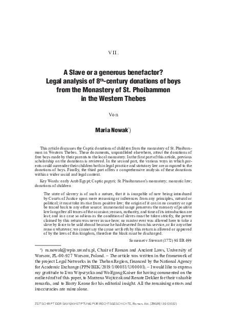 (PDF) A Slave or a generous benefactor? Legal analysis of 8th-century ...