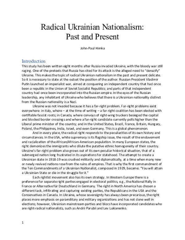(DOC) Radical Ukrainian Nationalism: Past and Present