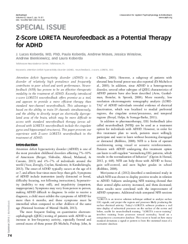 (PDF) Z-Score LORETA Neurofeedback as a Potential Therapy for ADHD