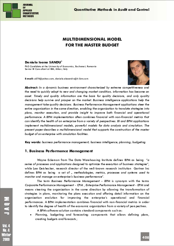 (PDF) Multidimensional Model For The Master Budget