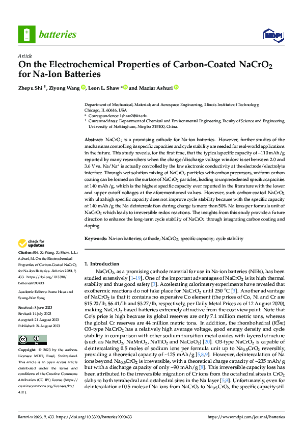 (PDF) On the Electrochemical Properties of Carbon-Coated NaCrO2 for Na ...