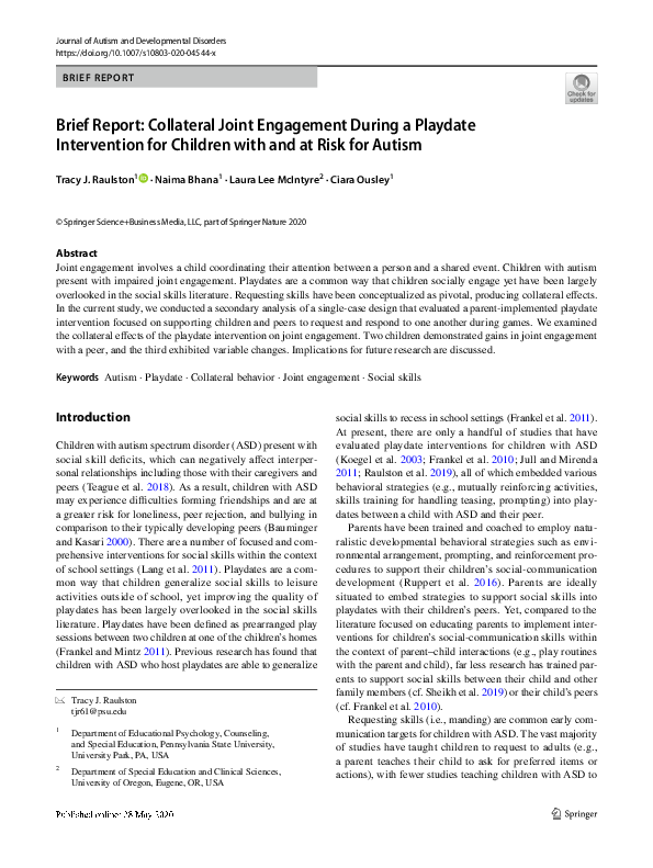 (PDF) Brief Report: Collateral Joint Engagement During a Playdate ...