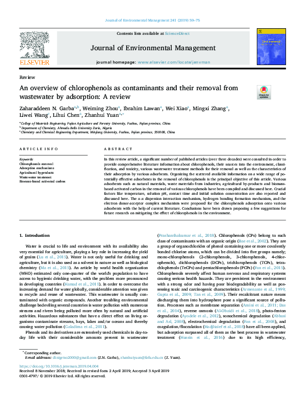 (PDF) An overview of chlorophenols as contaminants and their removal from wastewater by ...